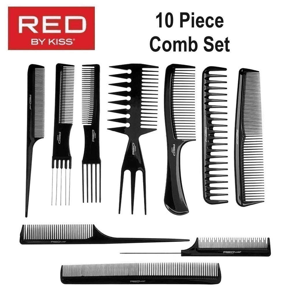 Red by Kiss Comb, 10 Piece Comb Set, Black (HM60) – EP Beauty Supply