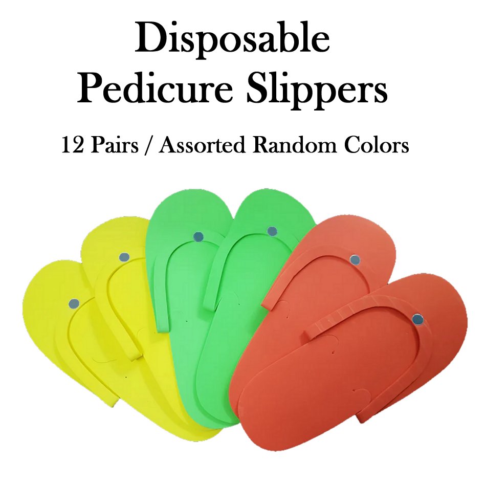 Disposable Pedicure Slippers, 12 pairs (3 random assorted colors) – EP ...